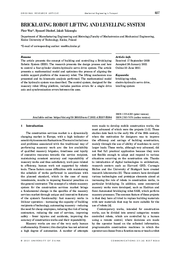 (PDF) Bricklaying Robot Lifting and Levelling System