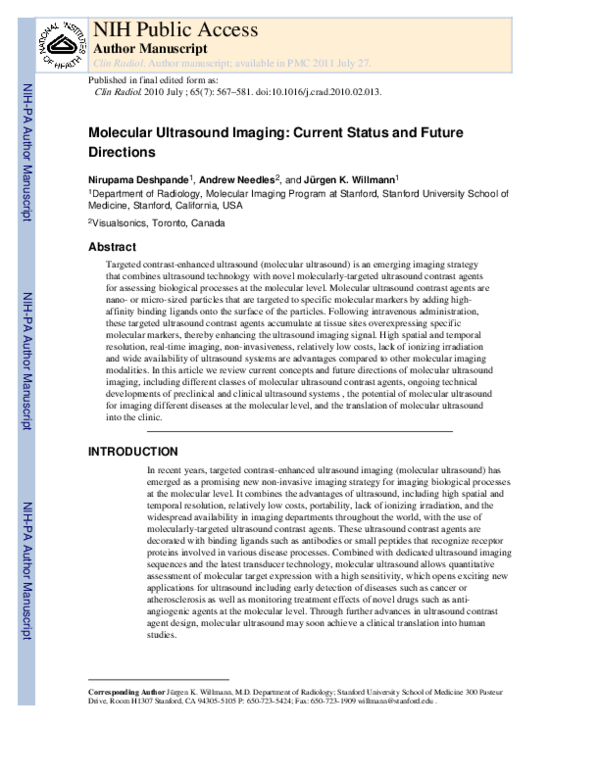 (PDF) Molecular ultrasound imaging: current status and future directions