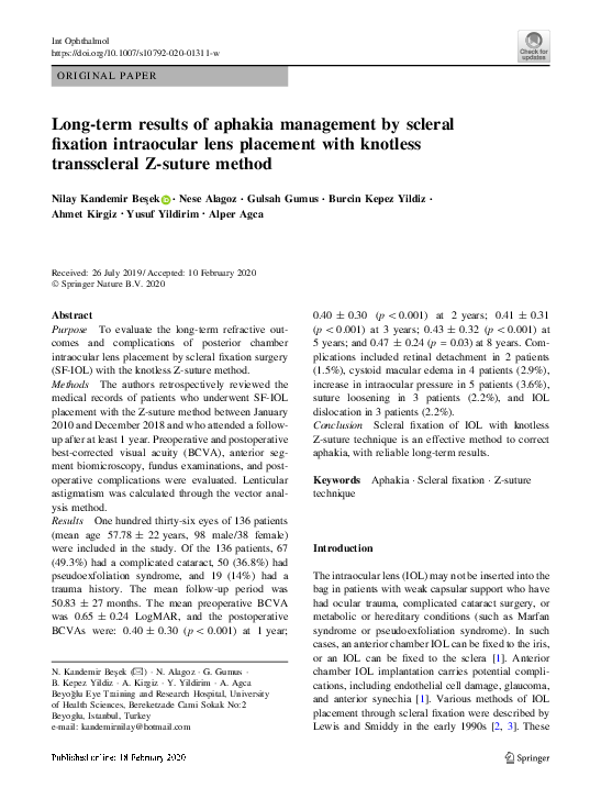 (PDF) Long-term results of aphakia management by scleral fixation ...