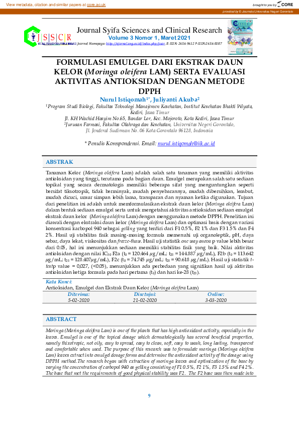 (PDF) FORMULASI EMULGEL DARI EKSTRAK DAUN KELOR (Moringa oleifera LAM ...