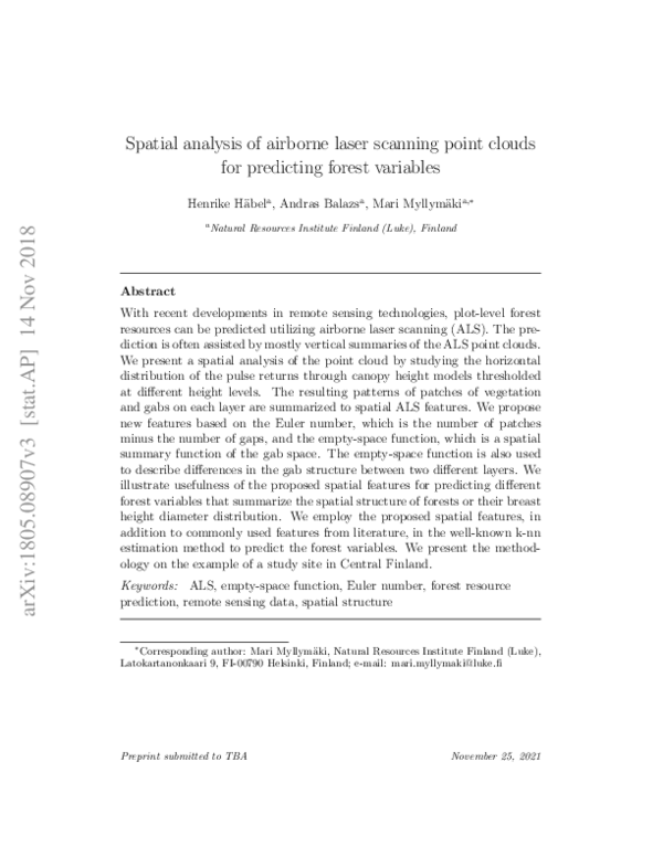 Pdf Spatial Analysis Of Airborne Laser Scanning Point Clouds For Predicting Forest Variables