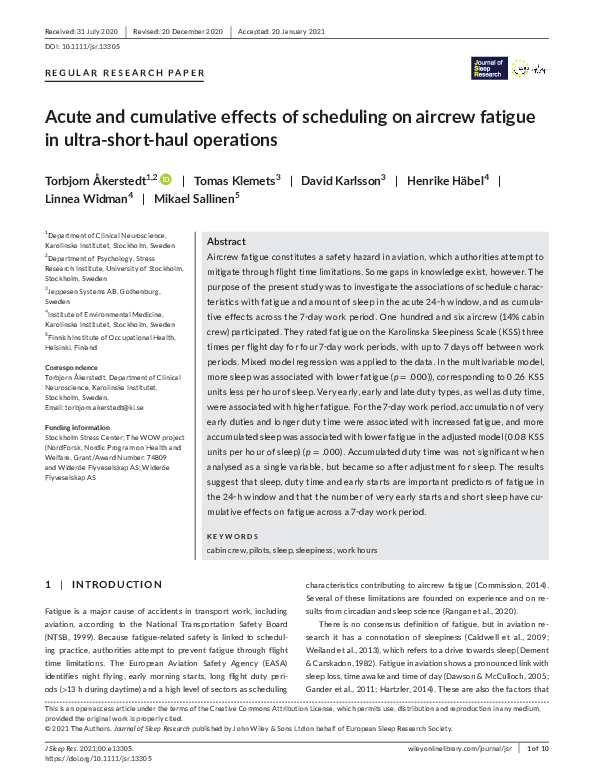 (PDF) Acute and cumulative effects of scheduling on aircrew fatigue in ...