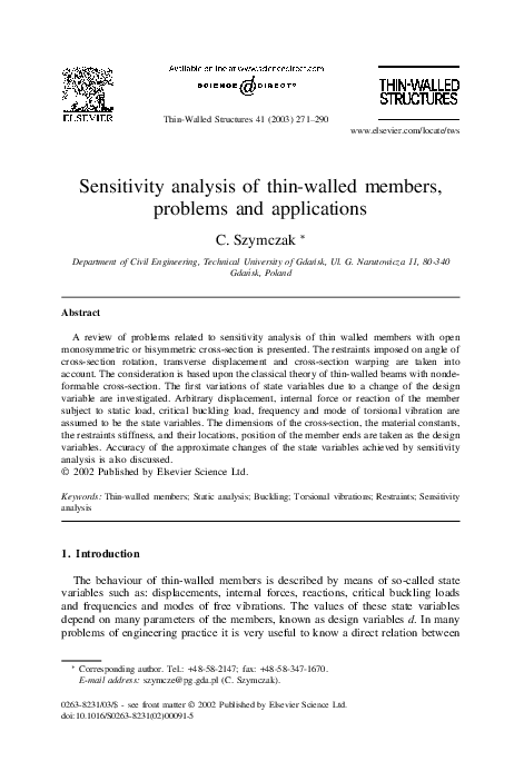 (PDF) Sensitivity analysis of thin-walled members, problems and applications