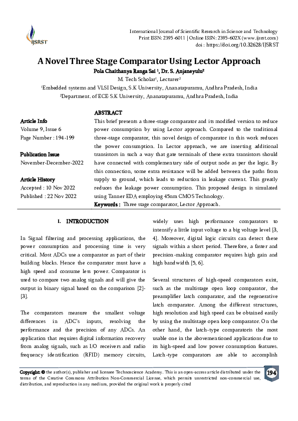 (PDF) A Novel Three Stage Comparator Using Lector Approach
