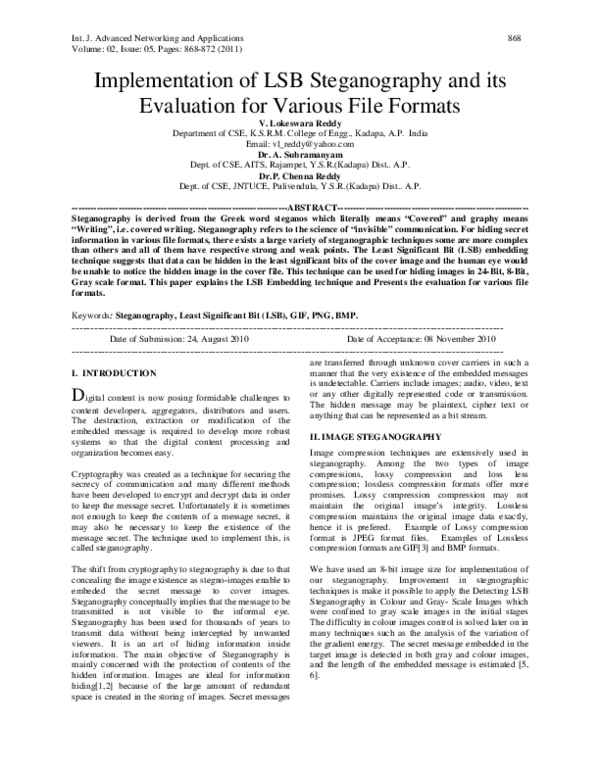 (PDF) Implementation of LSB Steganography and Its Evaluation for Various Bits