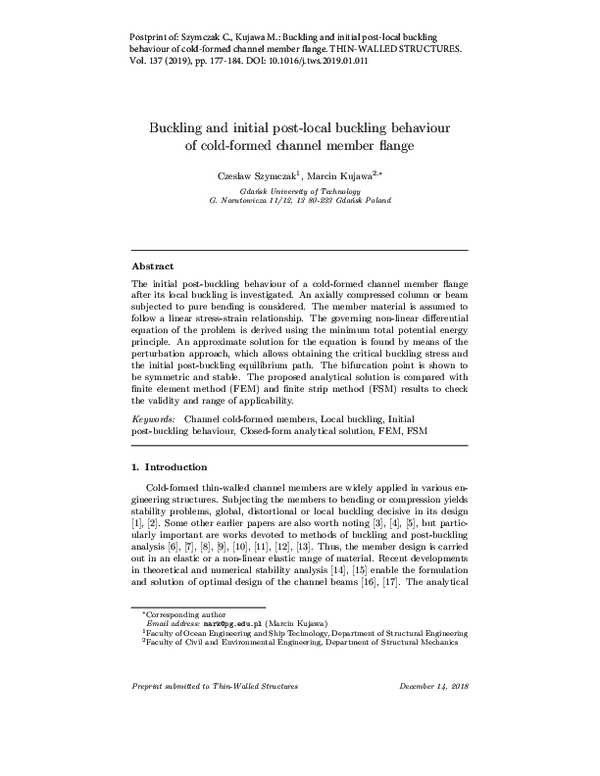 (PDF) Buckling and initial post-local buckling behaviour of cold-formed ...