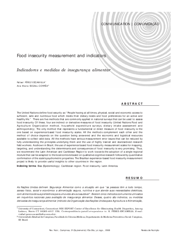 (PDF) Food insecurity measurement and indicators