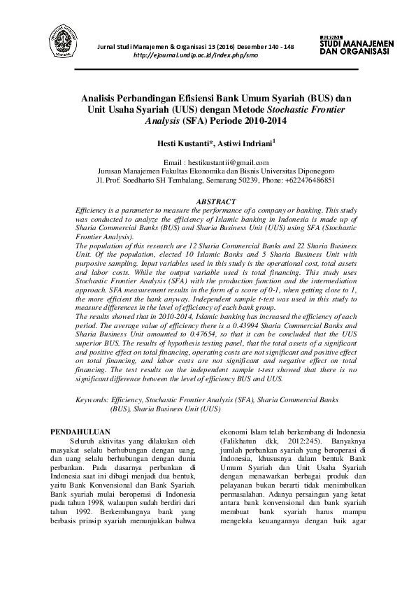 (PDF) ANALISIS PERBANDINGAN EFISIENSI BANK UMUM SYARIAH DANBANK UMUM ...