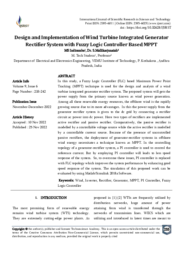 Pdf Design And Implementation Of Wind Turbine Integrated Generator Rectifier System With Fuzzy