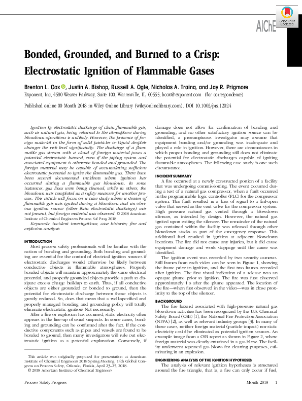 (PDF) Bonded, Grounded, and Burned to a Crisp: Electrostatic Ignition ...