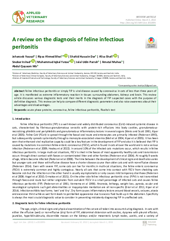 (PDF) A review on the diagnosis of feline infectious peritonitis ...