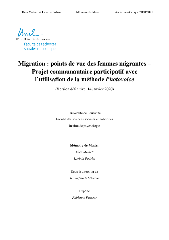 (PDF) Migration : points de vue des femmes migrantes - Projet ...