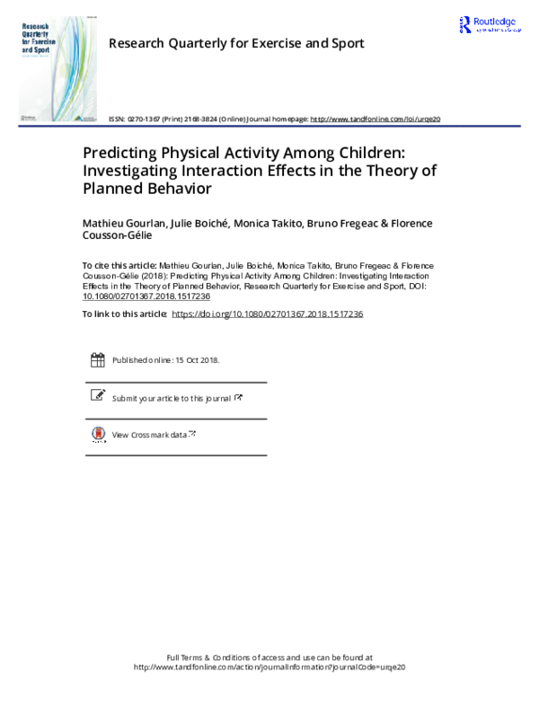 (PDF) Predicting Physical Activity Among Children: Investigating Interaction Effects in the ...