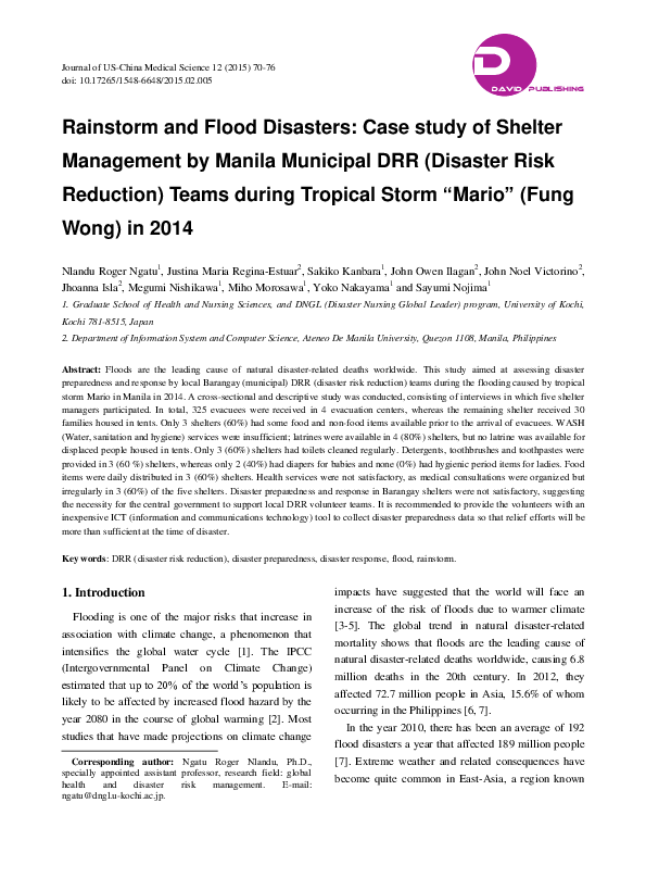 (PDF) Rainstorm and Flood Disasters: Case study of Shelter Management ...