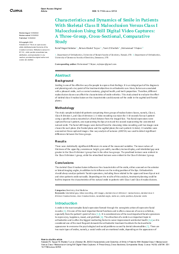 (PDF) Characteristics and Dynamics of Smile in Patients With Skeletal ...
