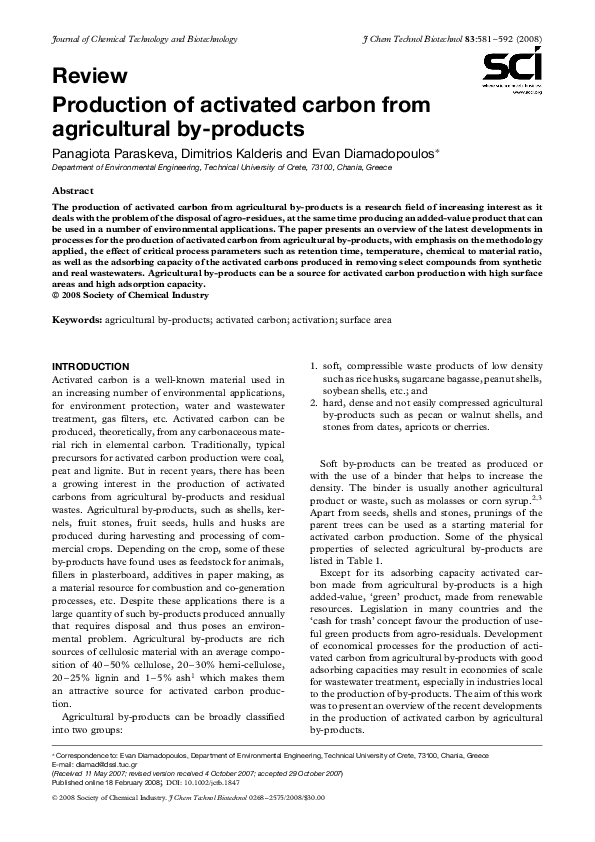 (PDF) Production of activated carbon from agricultural by-products