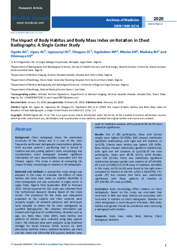(PDF) The Impact of Body Morphology on Rotation on Chest Radiograph: A ...