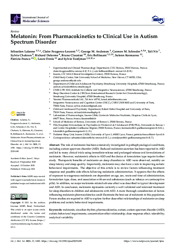 (PDF) Melatonin: From Pharmacokinetics to Clinical Use in Autism ...