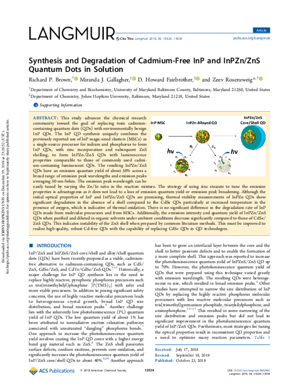 (PDF) Cadmium-Free InP Quantum Dots: Synthesis & Degradation