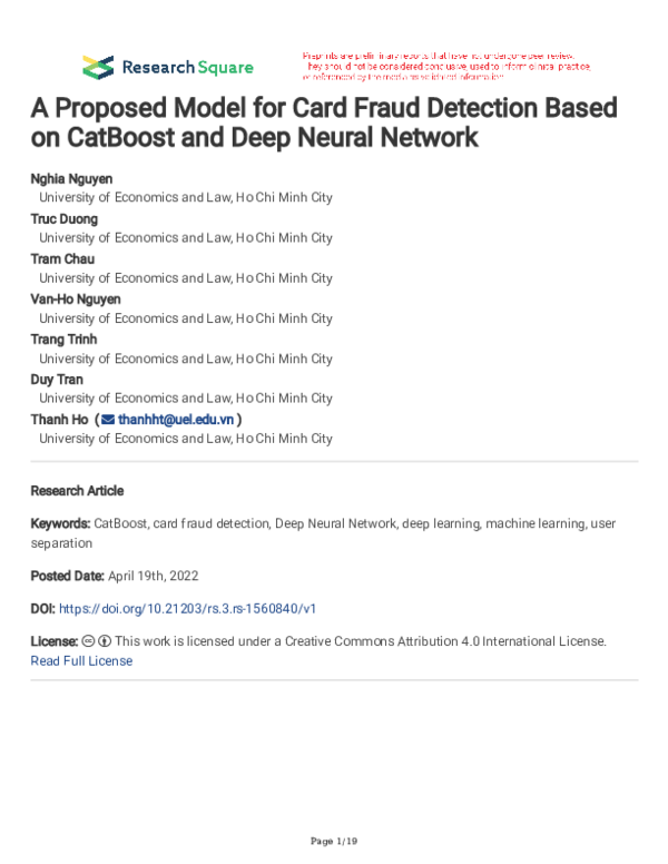 (PDF) A Proposed Model for Card Fraud Detection Based on CatBoost and ...