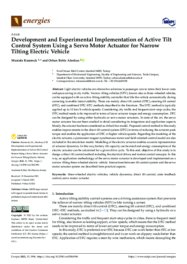 (PDF) Development and Experimental Implementation of Active Tilt Control System Using a Servo ...