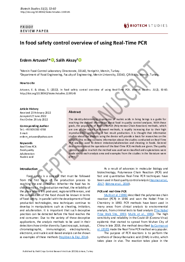 (PDF) In food safety control overview of using Real-Time PCR