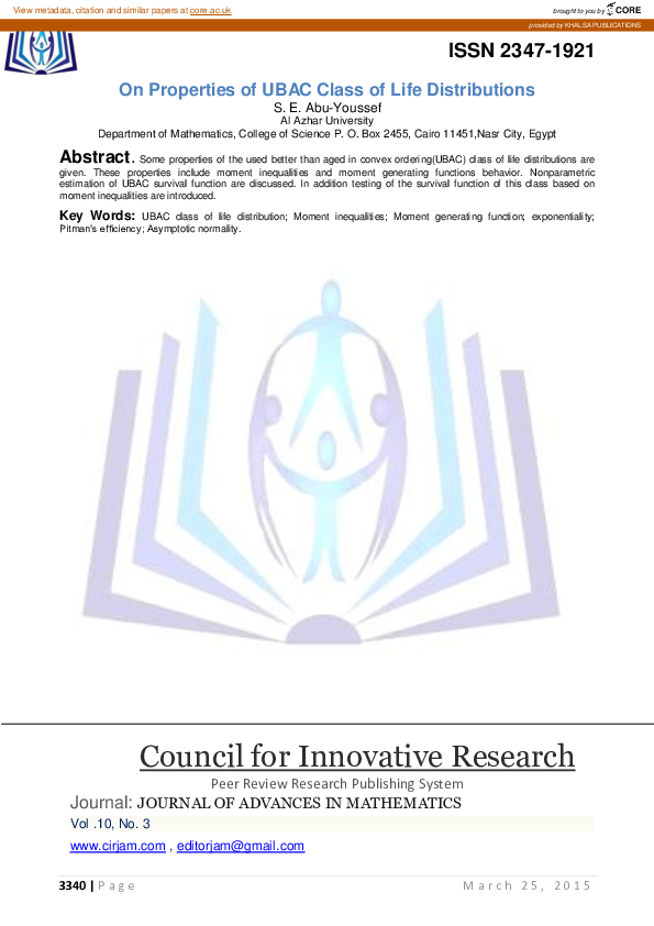 (PDF) On Properties of UBAC Class of Life Distributions