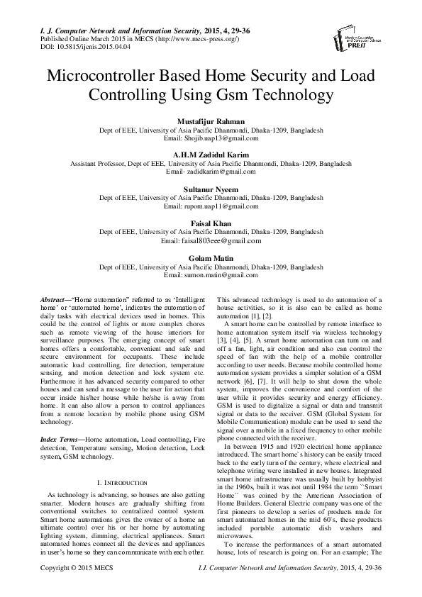 Pdf Microcontroller Based Home Security And Load Controlling Using