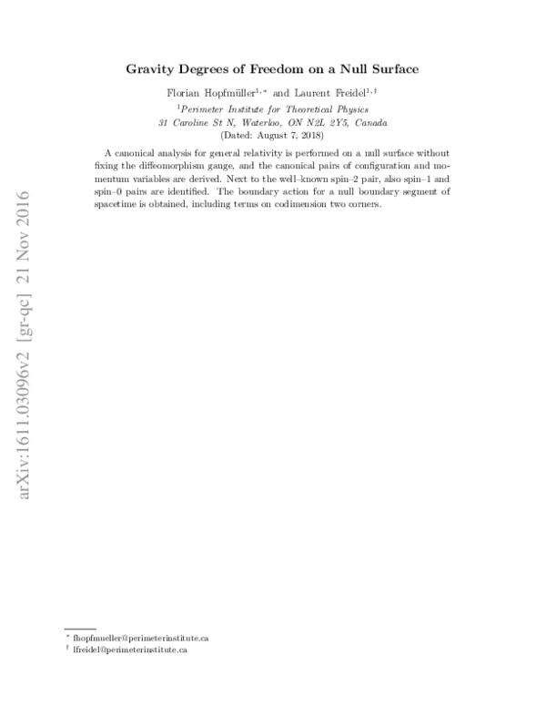(PDF) Gravity degrees of freedom on a null surface