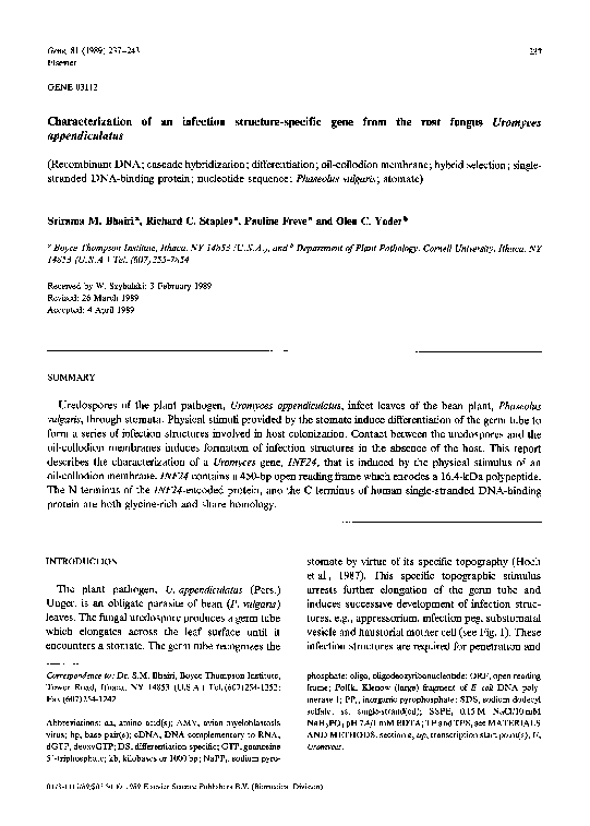 (PDF) Characterization of an infection structure-specific gene from the ...