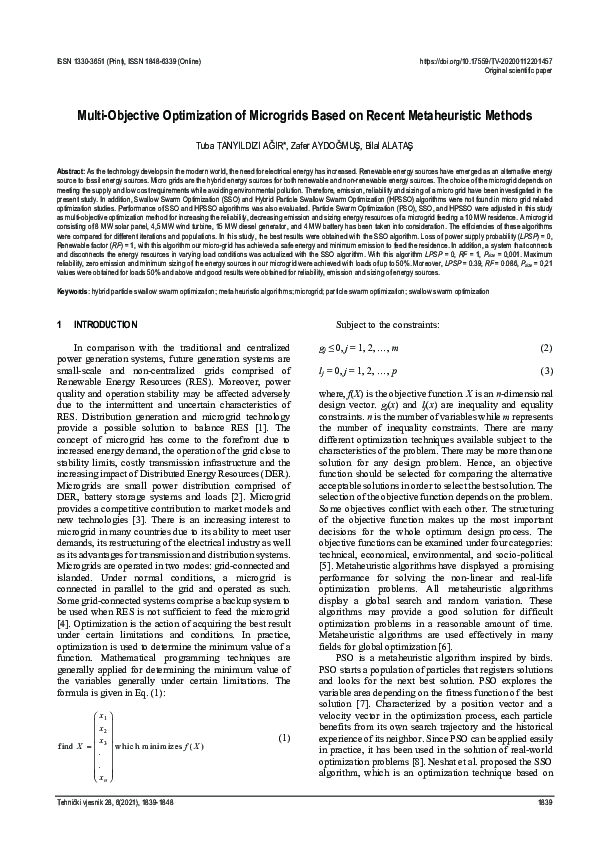 Pdf Multi Objective Optimization Of Microgrids Based On Recent