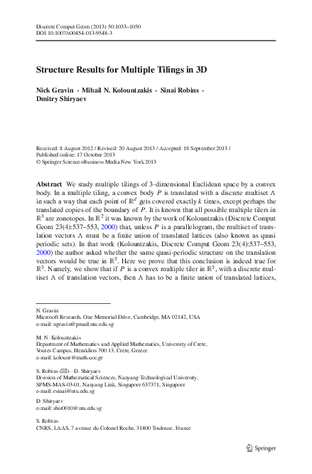 Pdf Structure Results For Multiple Tilings In 3d Dmitry Shiryaev