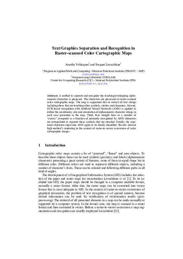 Pdf Text Graphics Separation And Recognition In Raster Scanned Color Cartographic Maps