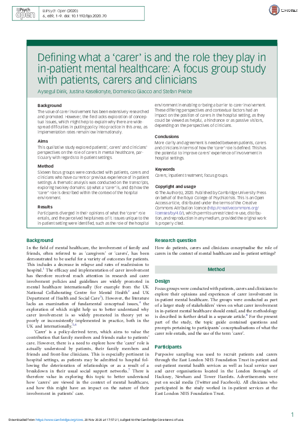 (PDF) Defining what a ‘carer’ is and the role they play in in-patient ...