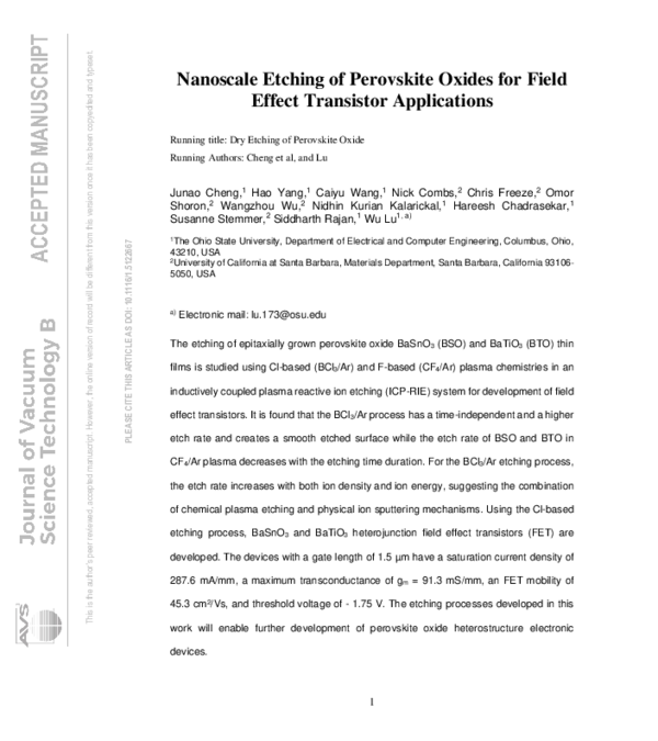 Pdf Nanoscale Etching Of Perovskite Oxides For Field Effect