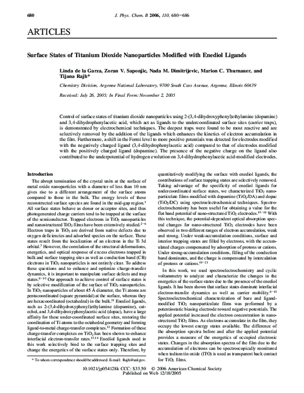 (PDF) Surface States of Titanium Dioxide Nanoparticles Modified with ...
