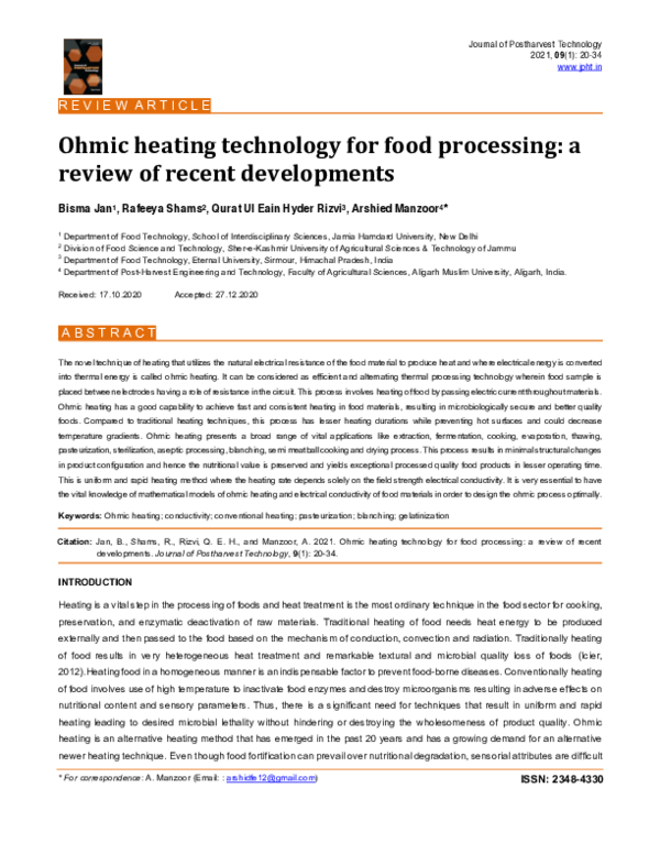 (PDF) Ohmic heating technology for food processing: a review of recent ...