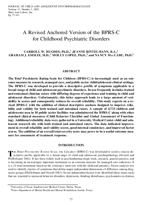 (PDF) A Revised Anchored Version of the BPRS-C for Childhood ...