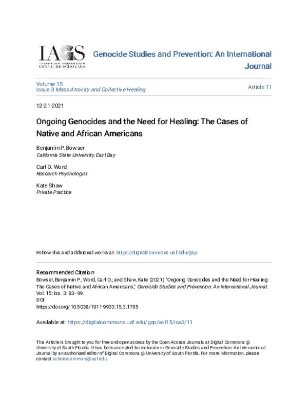 (PDF) Ongoing Genocides and the Need for Healing: The Cases of Native ...