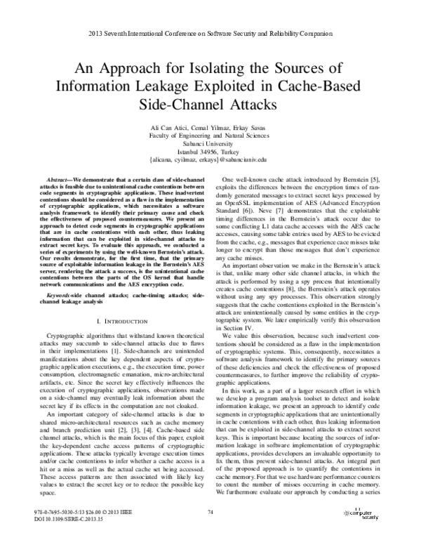(PDF) An Approach for Isolating the Sources of Information Leakage Exploited in Cache-Based Side ...