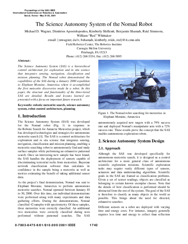 (PDF) The Science Autonomy System of the Nomad robot