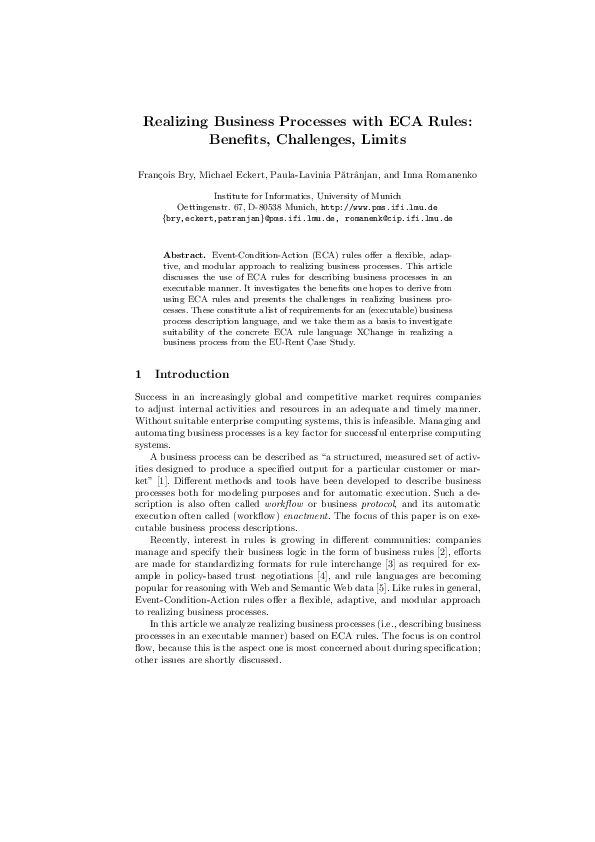 (PDF) Realizing Business Processes with ECA Rules: Benefits, Challenges ...