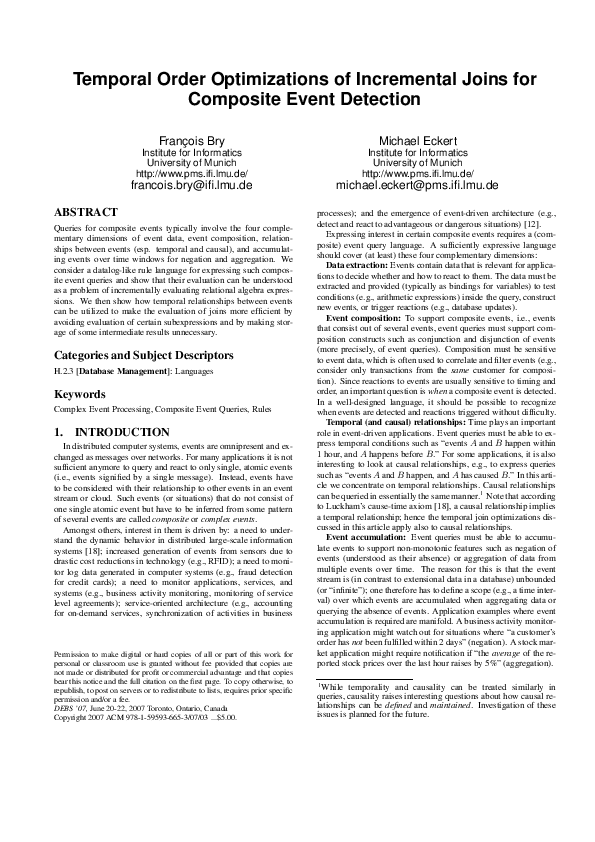 (PDF) Temporal order optimizations of incremental joins for composite event detection