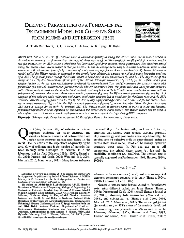 (PDF) DERIVING PARAMETERS OF A FUNDAMENTAL DETACHMENT MODEL FOR ...