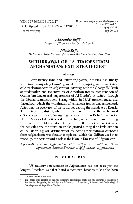 (PDF) Withdrawal of U.S. Troops from Afghanistan: Exit Strategies