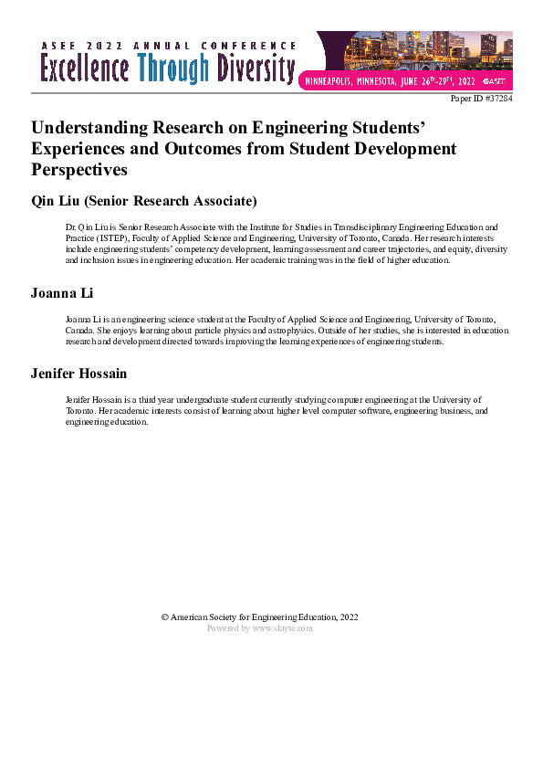 (PDF) Understanding Research on Engineering Students' Experiences and ...