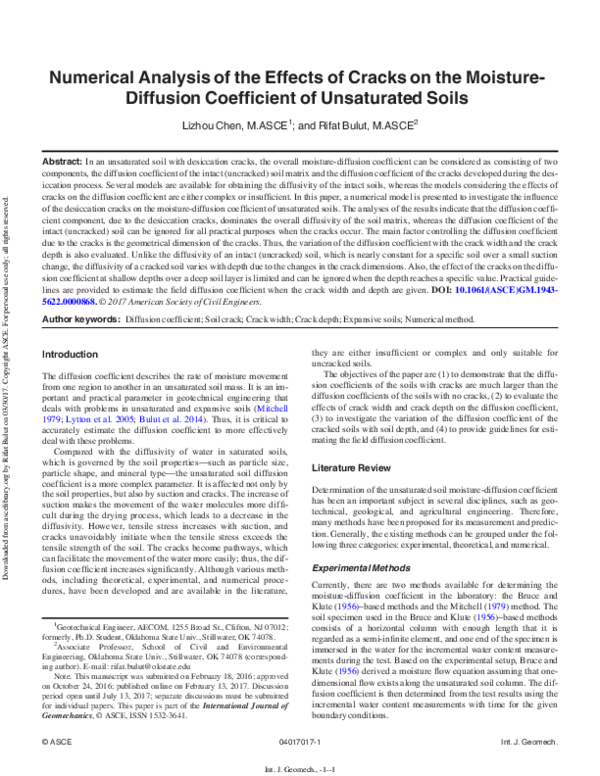 (PDF) Numerical Analysis of the Effects of Cracks on the Moisture-Diffusion Coefficient of ...