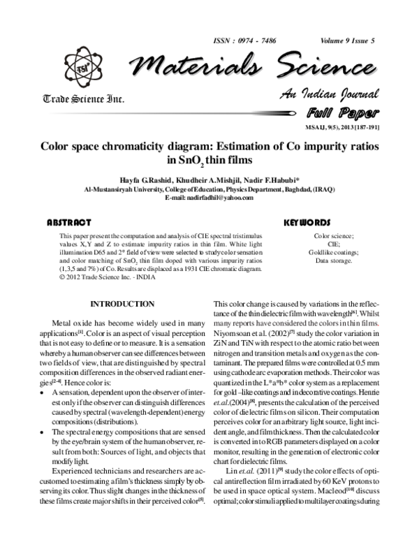(PDF) Color space chromaticity diagram: Estimation of Co impurity ratios in SnO2 thin films