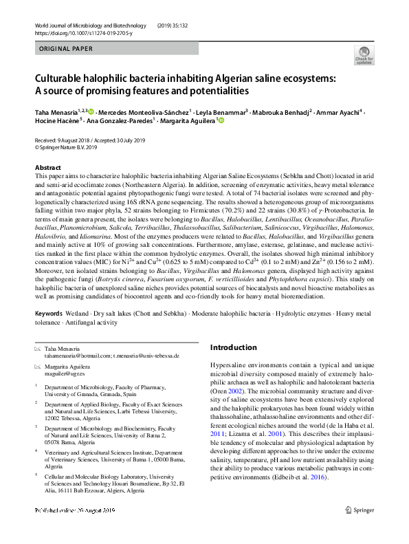 (PDF) Culturable halophilic bacteria inhabiting Algerian saline ecosystems: A source of ...