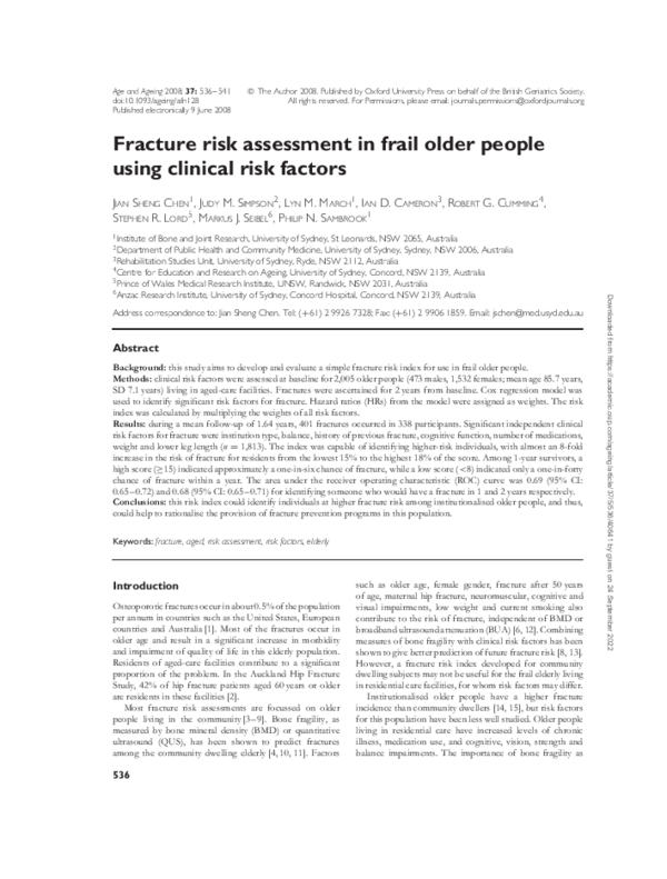 (PDF) Fracture risk assessment in frail older people using clinical ...